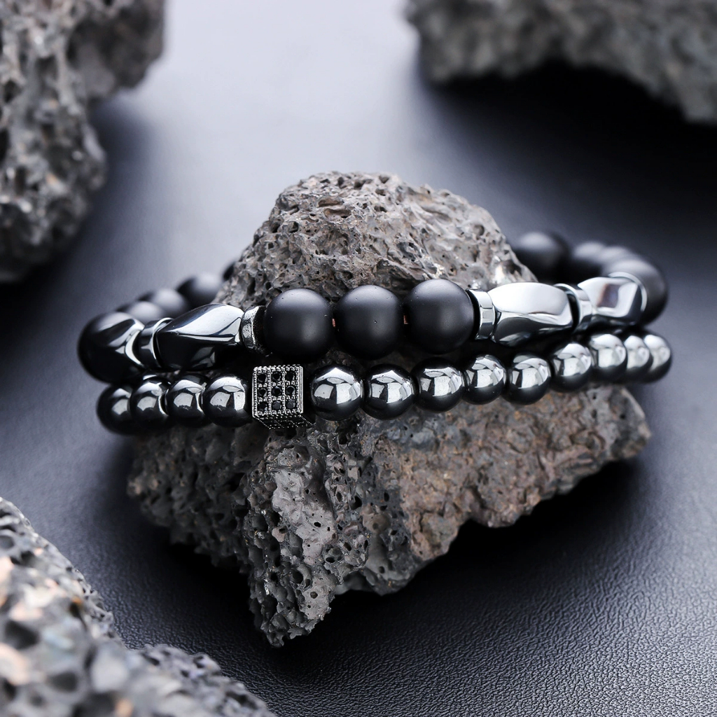 Premium Black Hematite & Matte Onyx Bracelet Set – Luxury Men's & Women ...