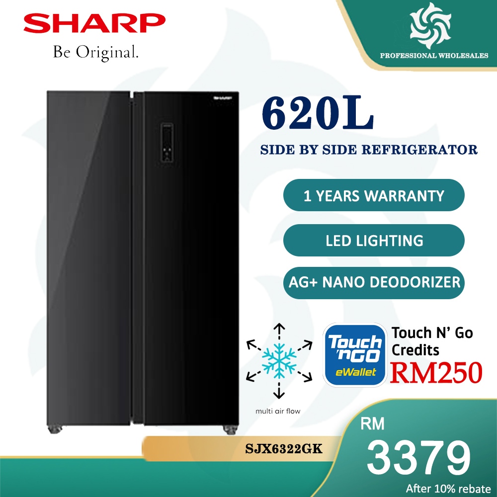 Sharp 620L/ 680L Side By Side Refrigerator Inverter Plasmacluster Technology Fridge LED Lighting ...