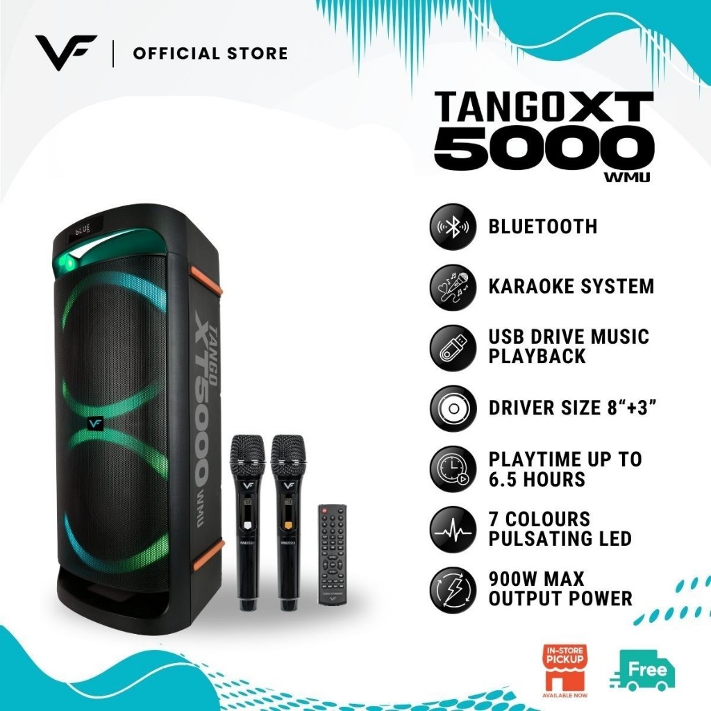 Vinnfier VF Tango XT5000 WMU 900W Bluetooth Speaker HI-FI Loud PartyBox Karaoke Speaker FM Radio ...