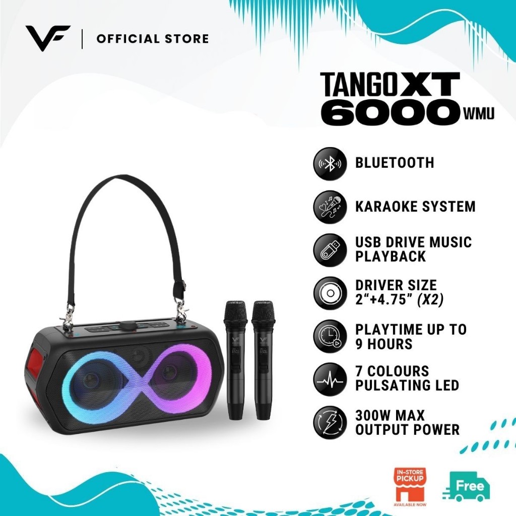 Vinnfier VF Tango XT6000 Portable Karaoke bluetooth speaker 300W Party Light Effects 2 UHF ...