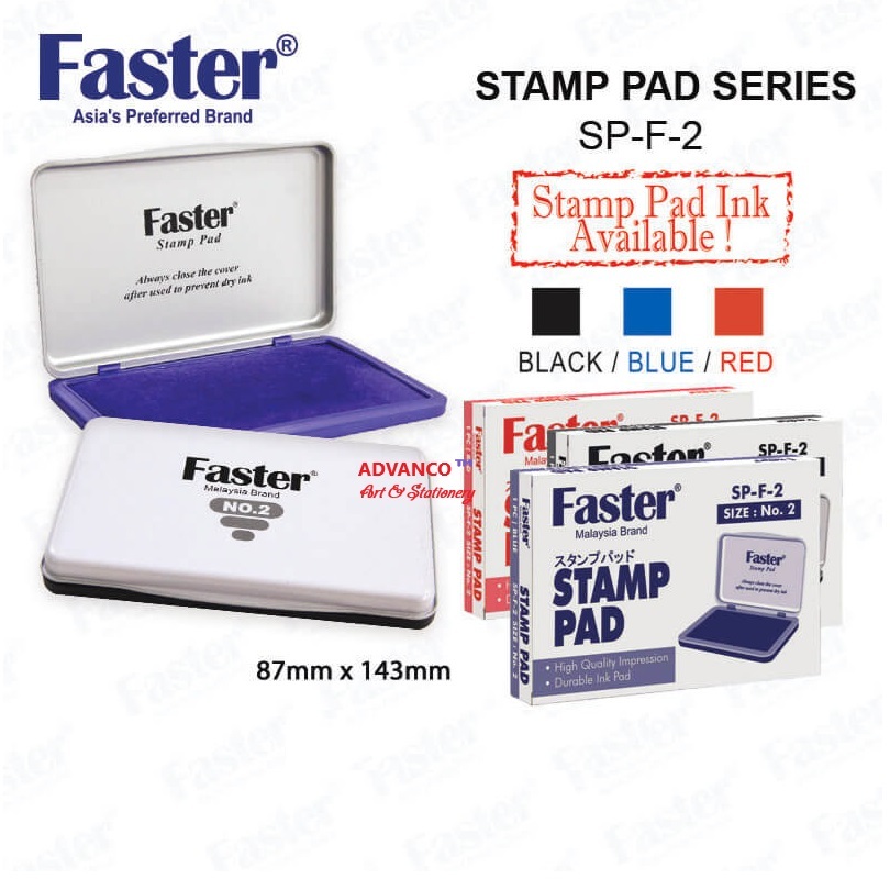FASTER STAMP PAD NO.2 SIZE: 87MM X 143MM ( AVAILABLE IN BLACK | BLUE ...