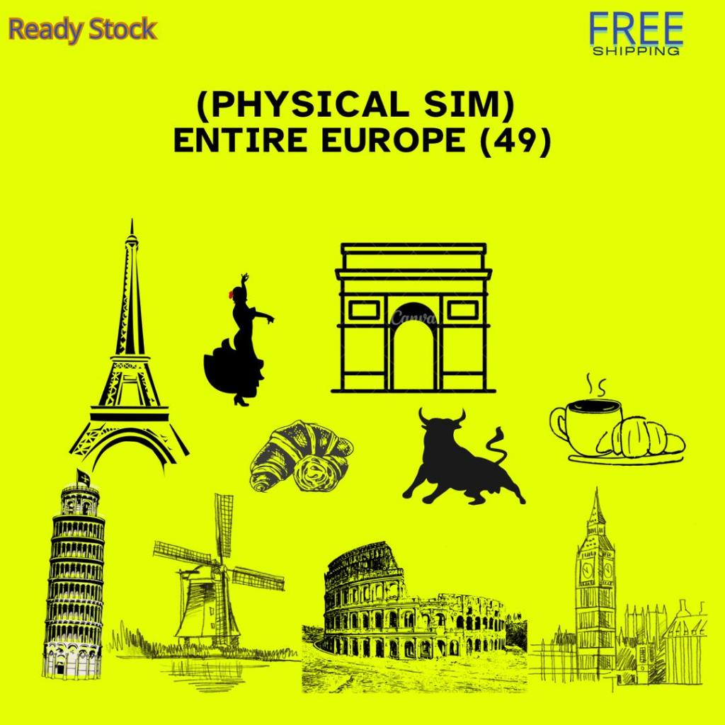 Europe (49) countries - include Balkan Travel Roaming Physical Sim Card ...