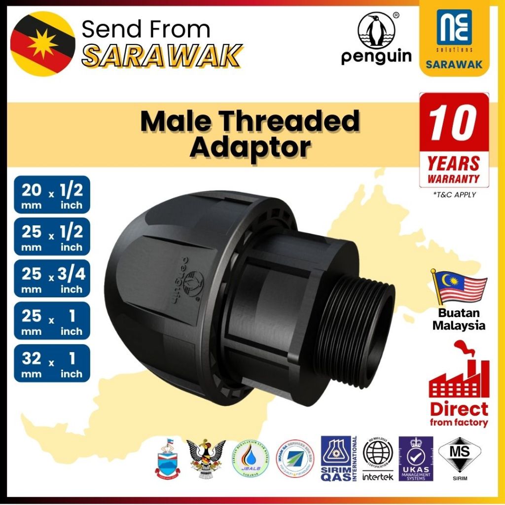 20mm -32mm Male Threaded Adaptor Penguin PN16 HDPE Compression Poly ...