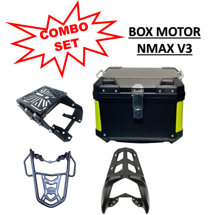 Combo NMAX V3 Top Box + Monorack 45L Rak Lipat Box Motor Black Heavy ...