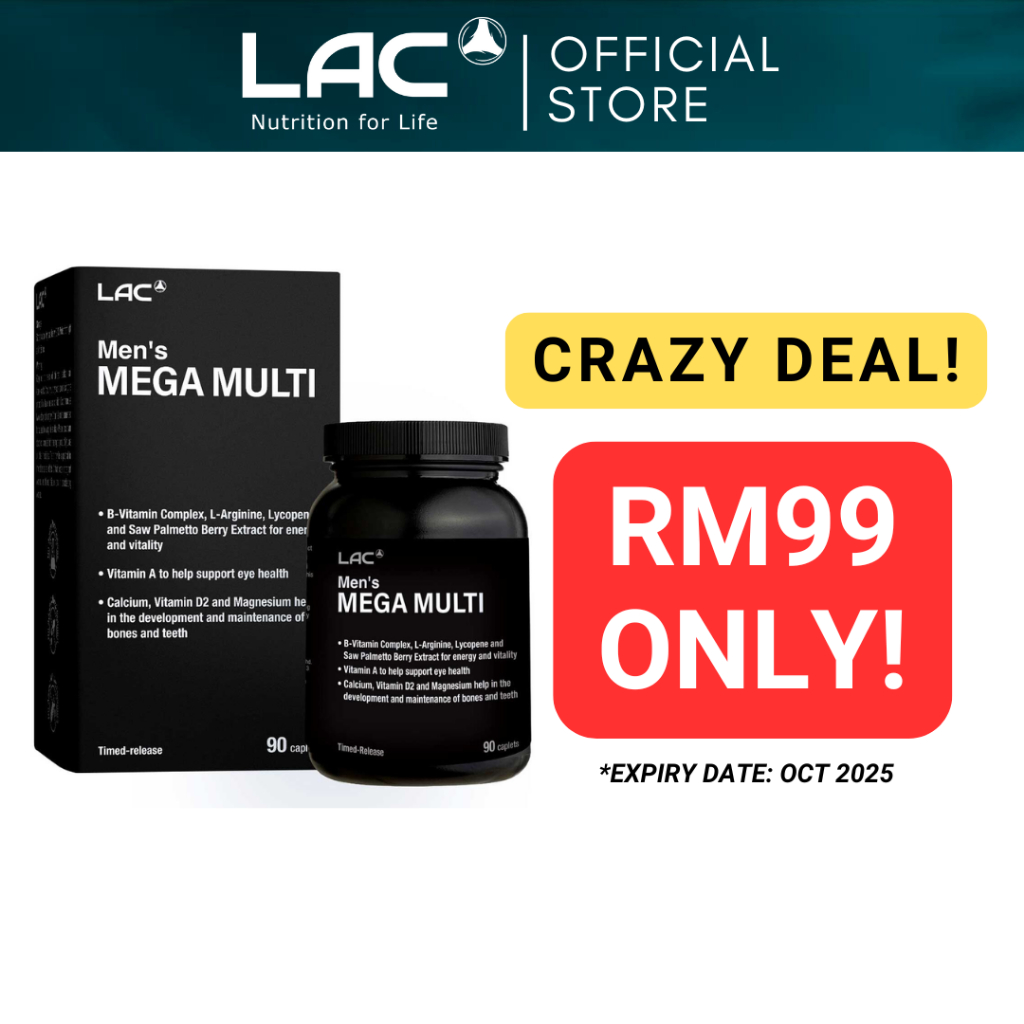 LAC Men's Mega Multi (90 Caplets) [Exp Oct 2025] 01404220 | Shopee Malaysia