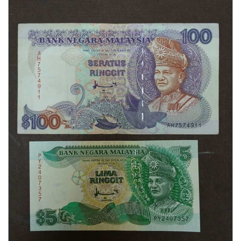 1995 MALAYSIA 7TH SERIES 5 & 100 RINGGIT BANKNOTES. | Shopee Malaysia