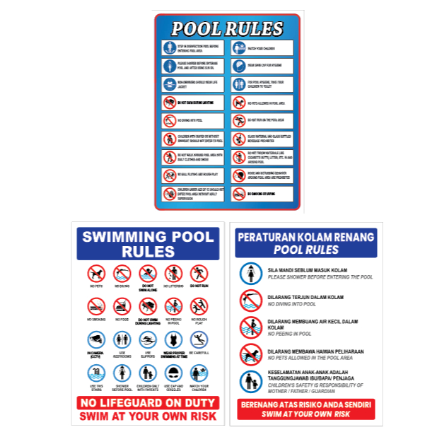 Swimming Pool Safety Signage / Kolam Renang Pool Rules Sticker ...