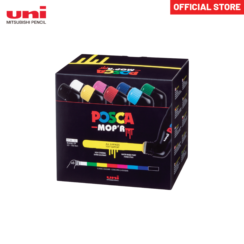 Uni Posca Mop'R Water Based Paint Marker XXL 3-19mm Round Tip 8 Colours ...