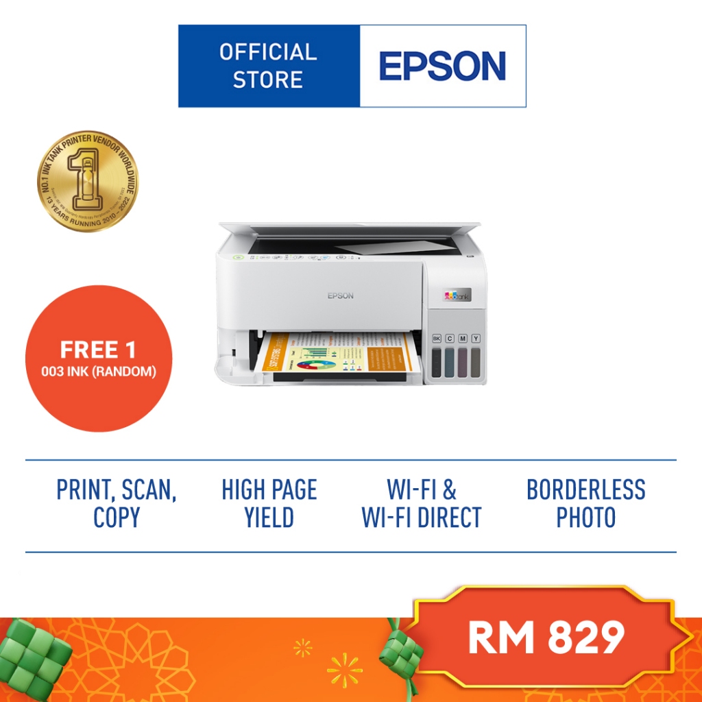 [Free 1 003 INK 2 April] Epson EcoTank L3556 (White) A4 Wi-Fi All-in ...