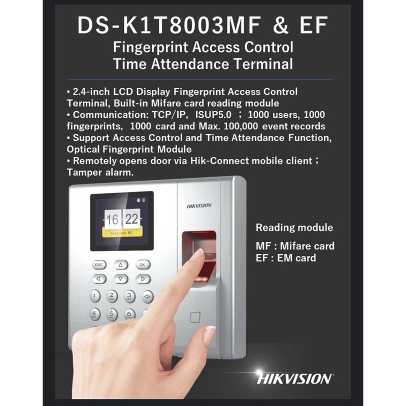 Hikvision DS-K1T8003MF & EF Fingerprint Access Control Time Attendance ...