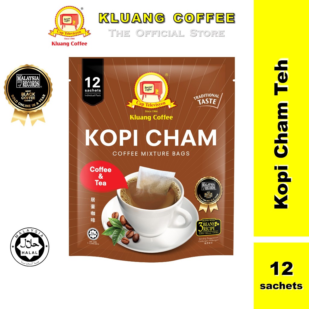 Kluang Coffee Cap Televisyen Kopi Cham Teh (12 individual sachets x 1 ...