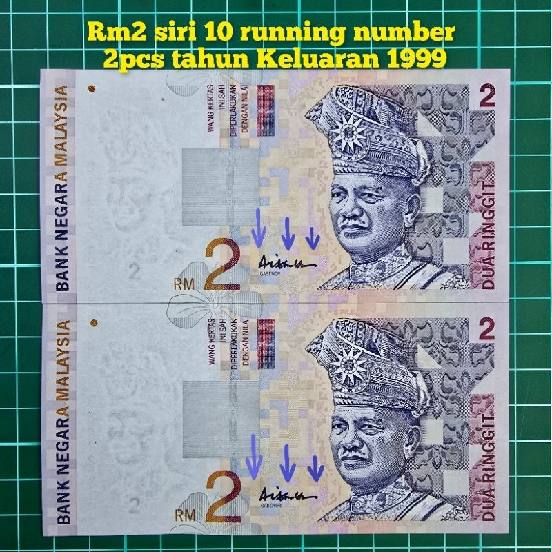 (A100) rm2 siri 10 running number 2keping nombor siri berturutan duit ...