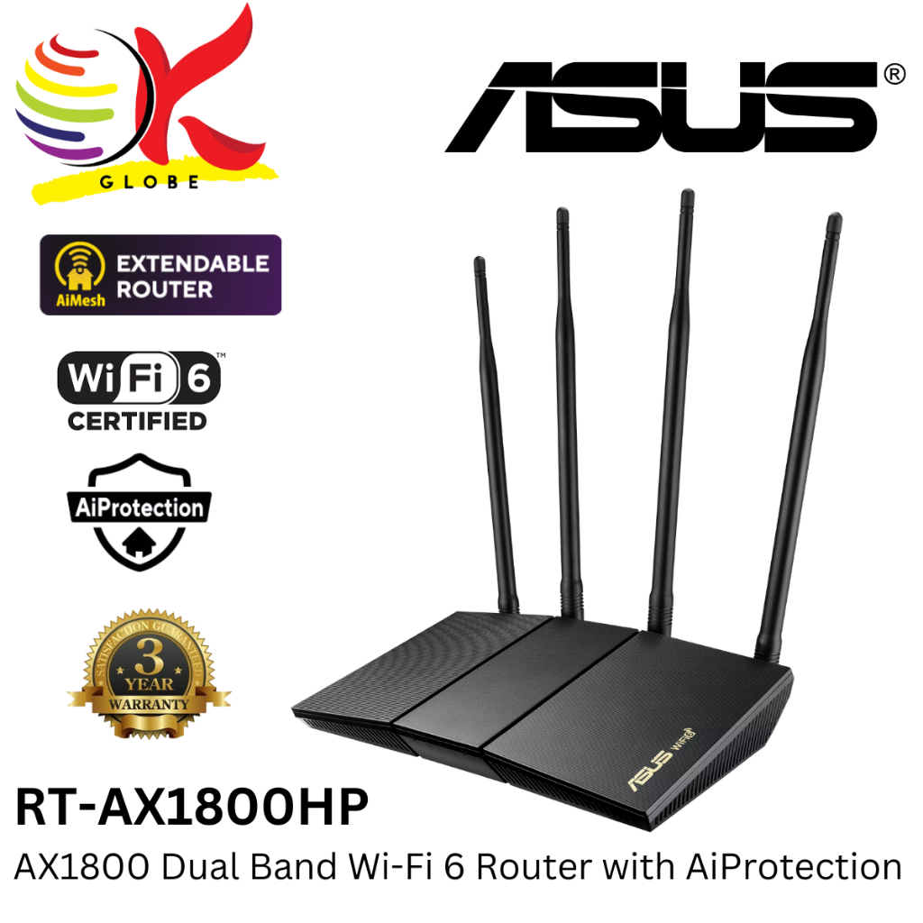 ASUS RT-AX1800HP AX1800 / RT-AX3000 AX3000 DUAL BAND WIFI 6 (802.11ax) ROUTER WITH AIPROTECTION ...