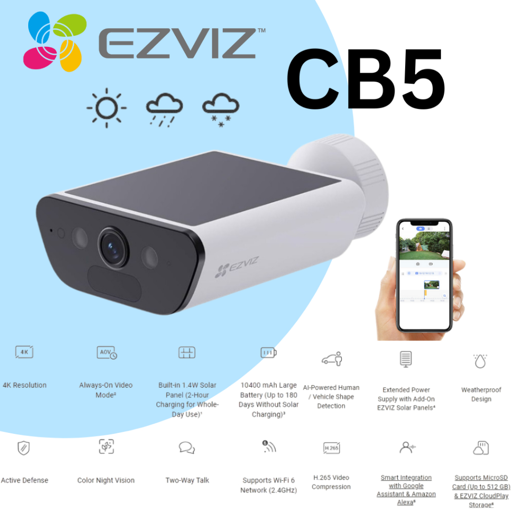 HIKVISION EZVIZ CCTV (Top Global Brand) CB5 Smart Wireless Wifi Camera ...