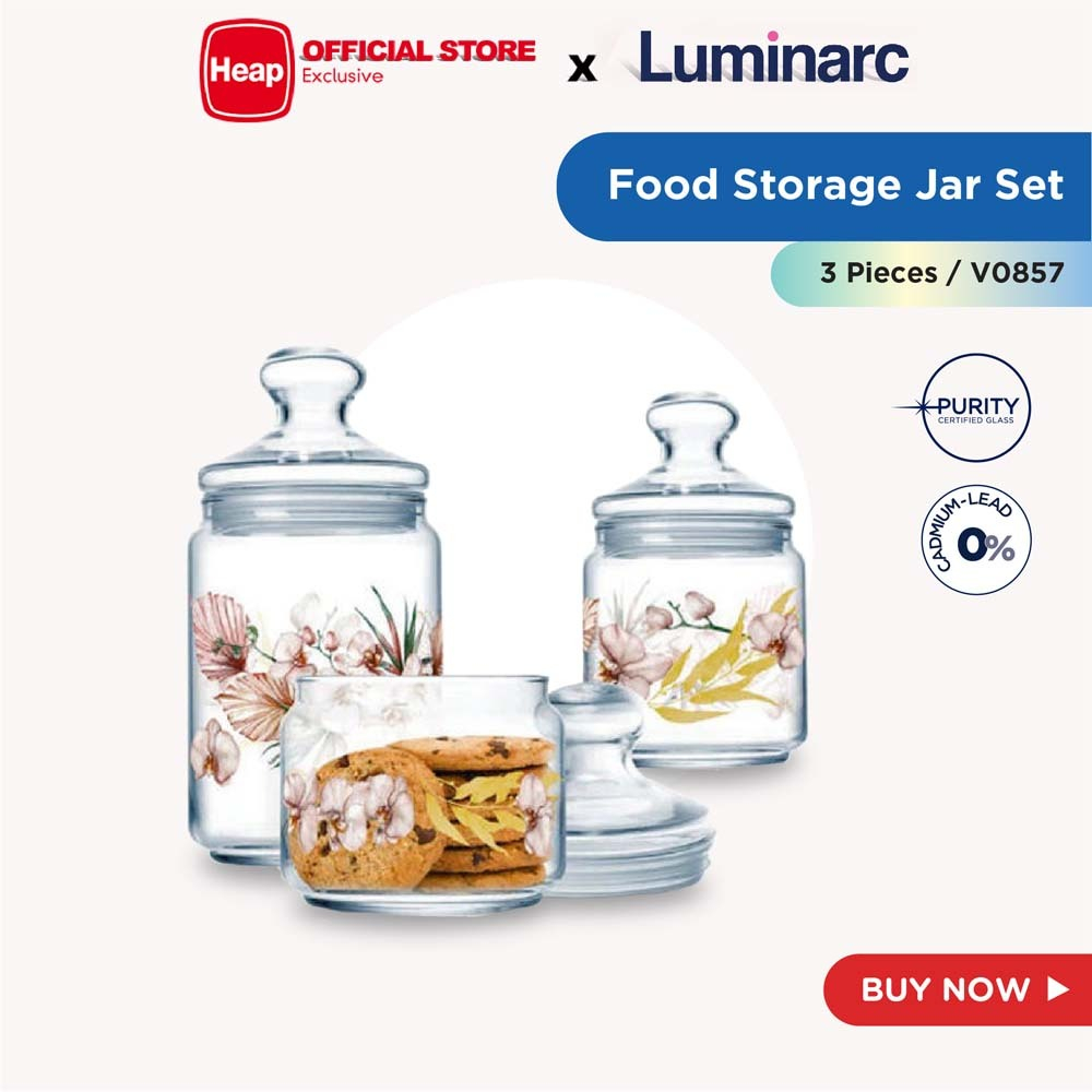 Luminarc 3Pcs Florosa Design Pot Club Food Storage Jar Set - [Model ...
