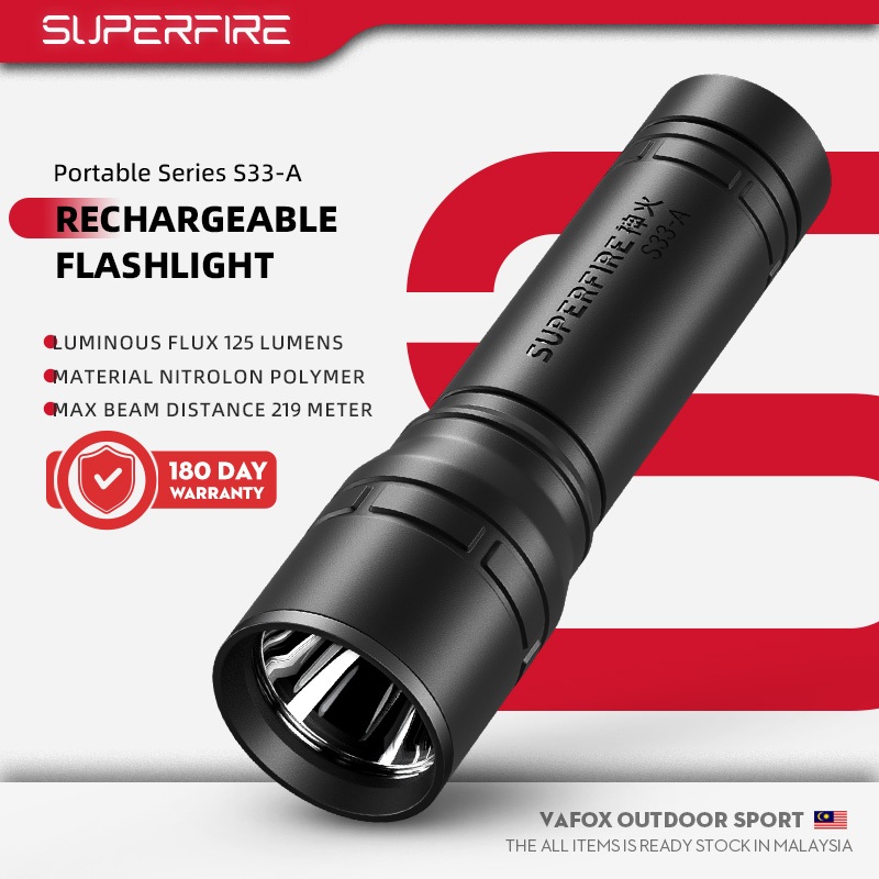 Superfire S33-A Lampu suluh terang jarak juah LED Rechargeable torch light Super bright ...