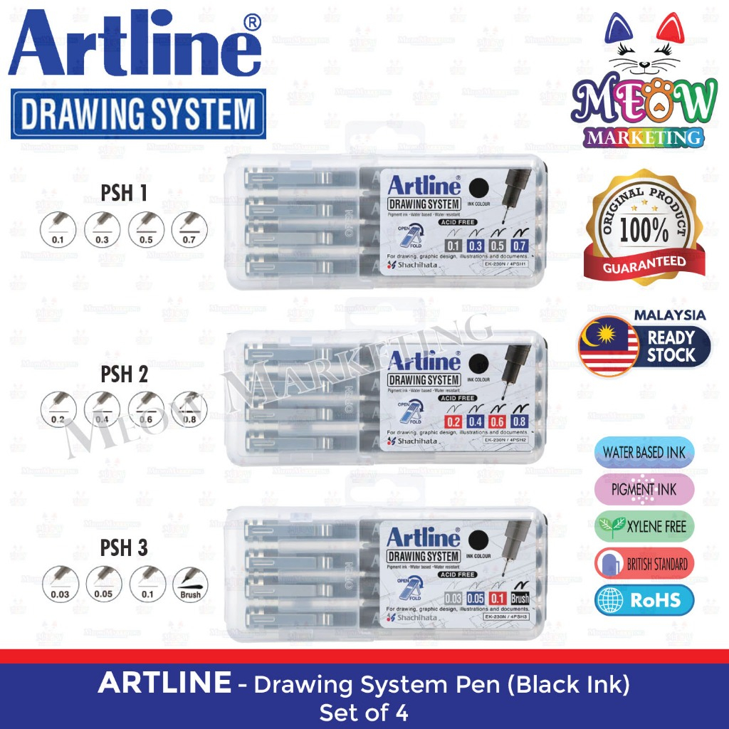Artline Drawing System Pen Technical Drawing Pen Set (Black Ink) EK ...