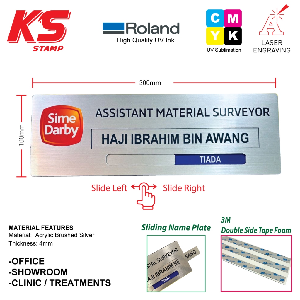 DOOR / Wall 2 Slider Signage - Plate Sizes 300MM X 100MM Papan Tanda ...