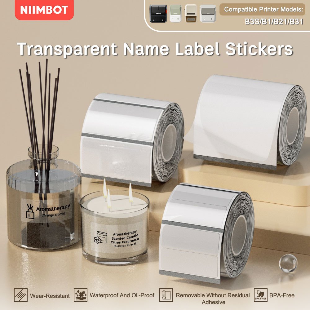 NIIMBOT B21/B1/B31/B3S Transparent Label Printing Paper Name Sticker Sticker Waterproof Self ...