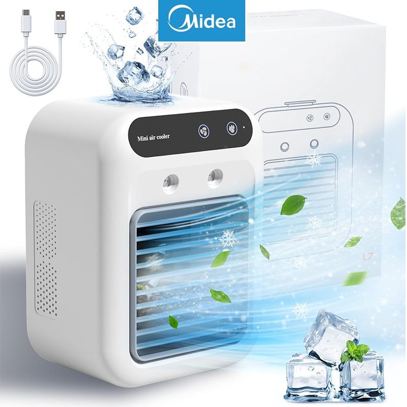 Midea Mini Air Cooler Mist Blow Portable Small Fan Humidifier Air ...