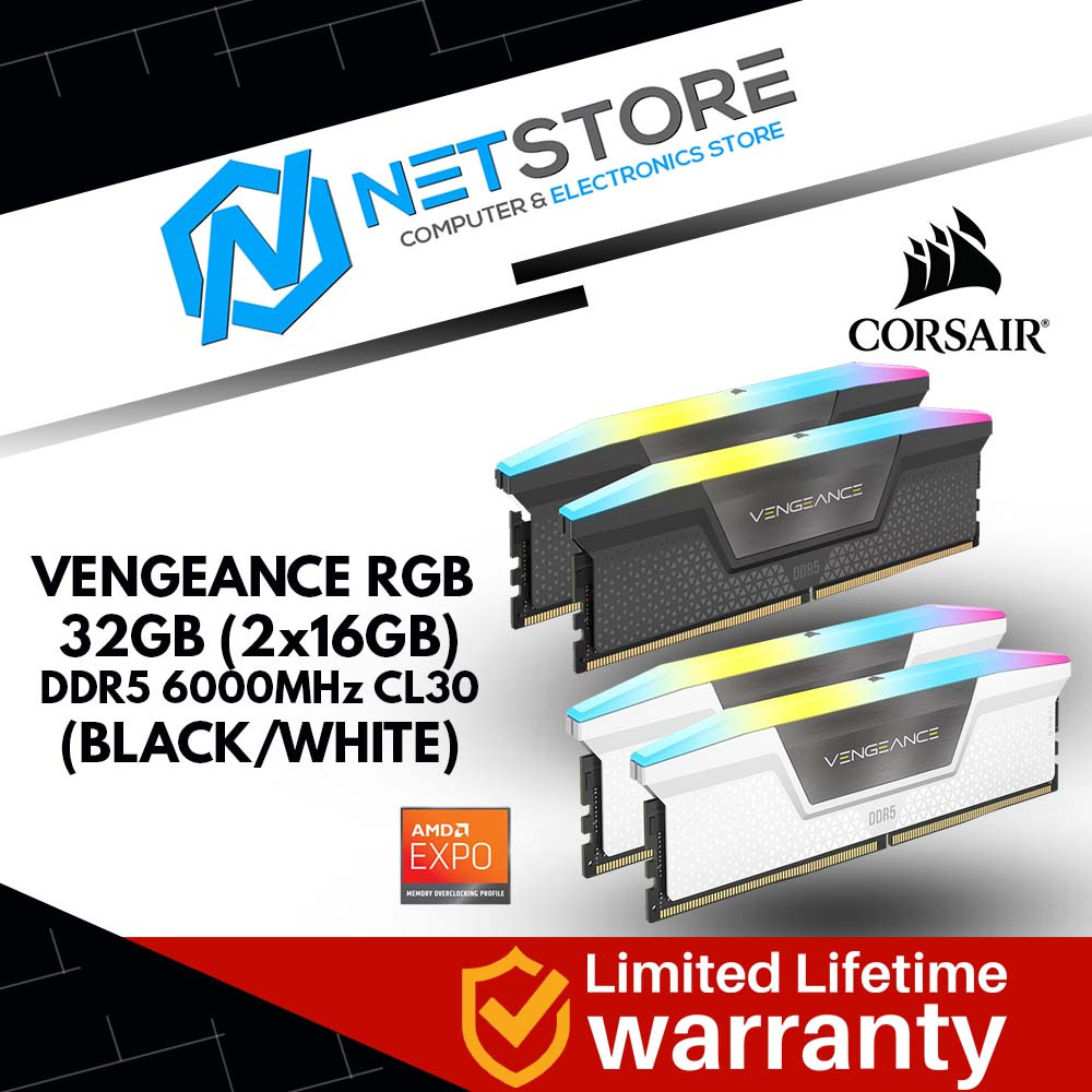 CORSAIR VENGEANCE RGB DDR5 32GB (2x16GB) 6000MHz CL30-36-36-76 1.40V AMD EXPO Intel XMP RAM ...