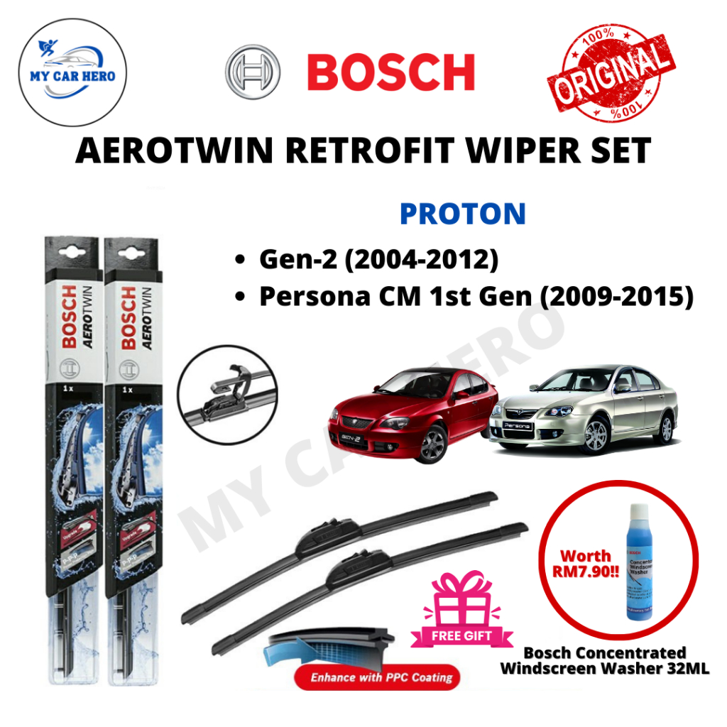 BOSCH Aerotwin Retrofit U Hook Wiper Set for Proton Persona CM 1st Gen (2009-2015) / Gen2 (2004 ...
