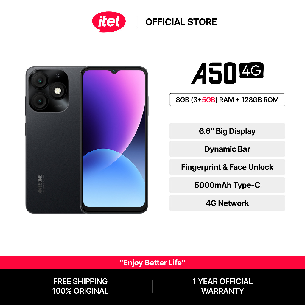 itel A50 Smartphone 3GB RAM+128GB ROM - 5000mAh Battery 6.6" 90Hz ...