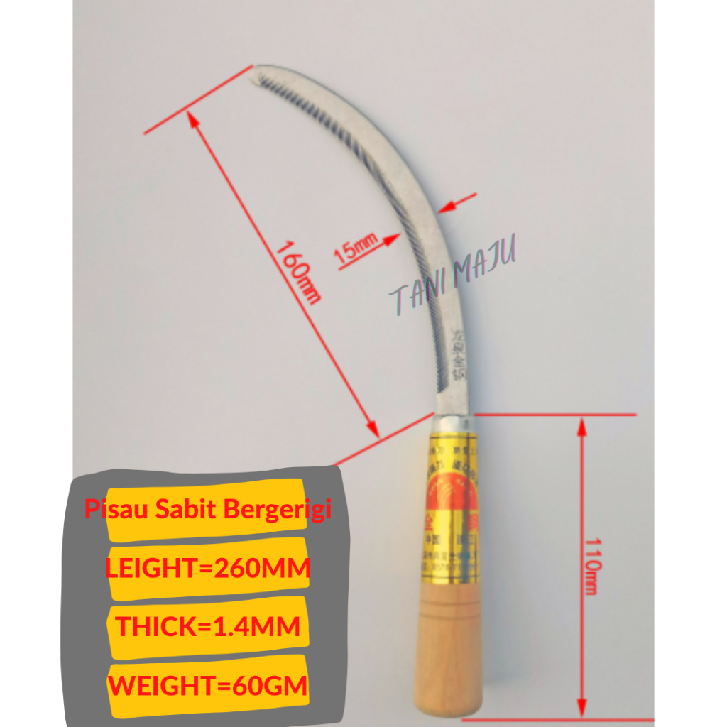 Tani Maju / Sabit Bergigi Keluli Penuh dengan Pemegang Kayu / Sabit ...