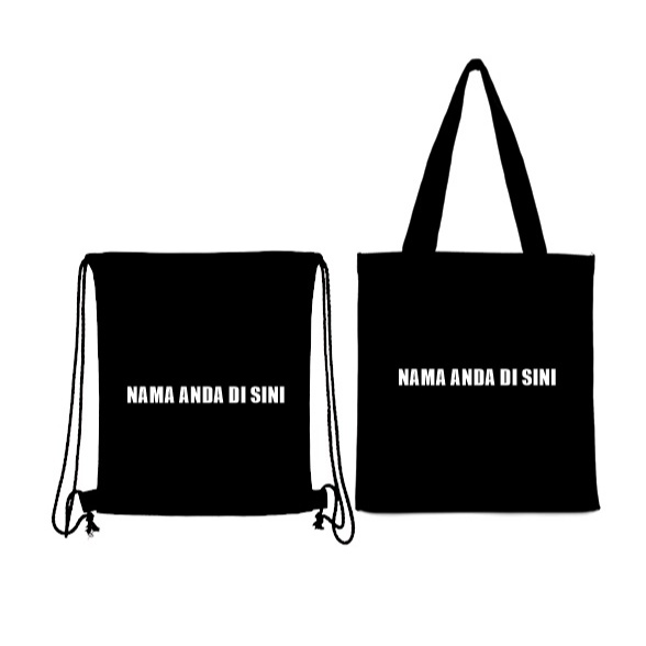 Custom nama pada beg jerut / tote bag dengan font anda sendiri. Hanya ...