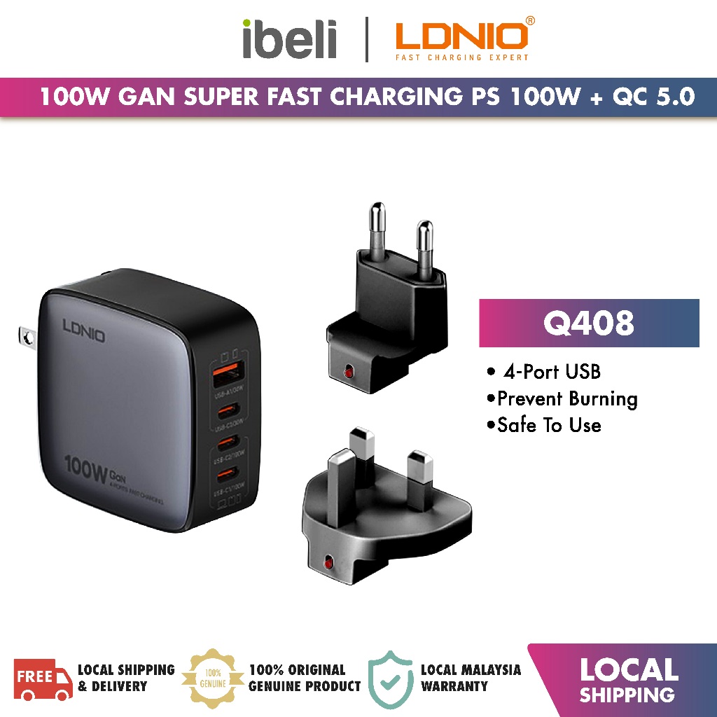 LDNIO Q408 100W GaN Super Fast Charging Charger PD QC 5.0 | Shopee Malaysia