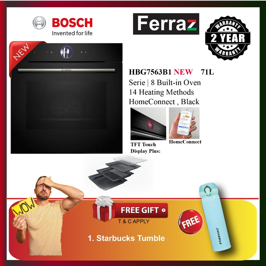 Bosch HBG7563B1 Series 8 Built In Oven Black / BOSCH HBA534BS0A Built ...
