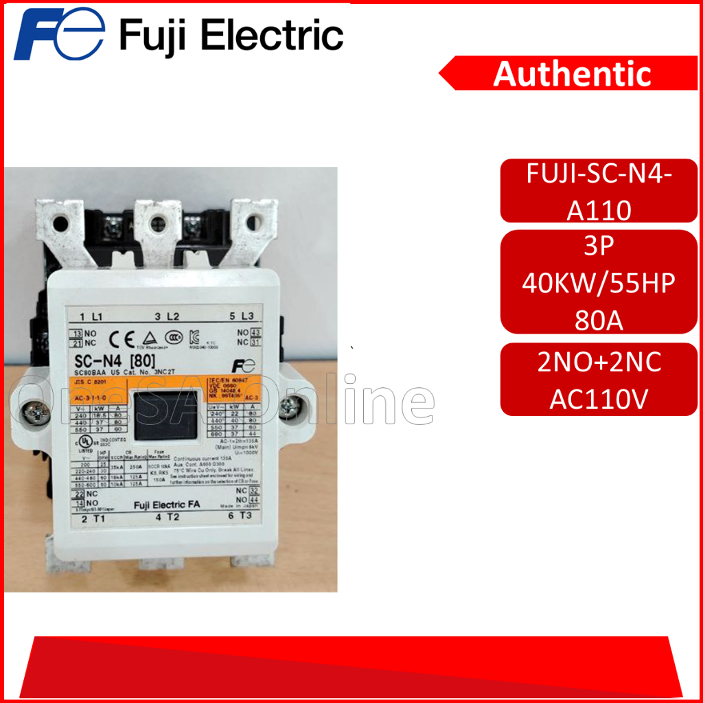 FUJI CONTACTOR 3P 40KW/55HP 80A 2NO+2NC AC110V(FUJI-SC-N4-A110 ...
