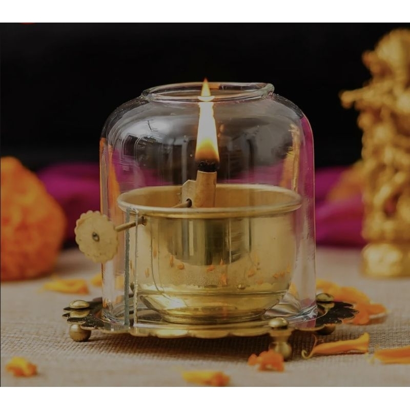 Brass Lanterns for Home Decor Akhand Diya with Lifting Screw for Puja ...