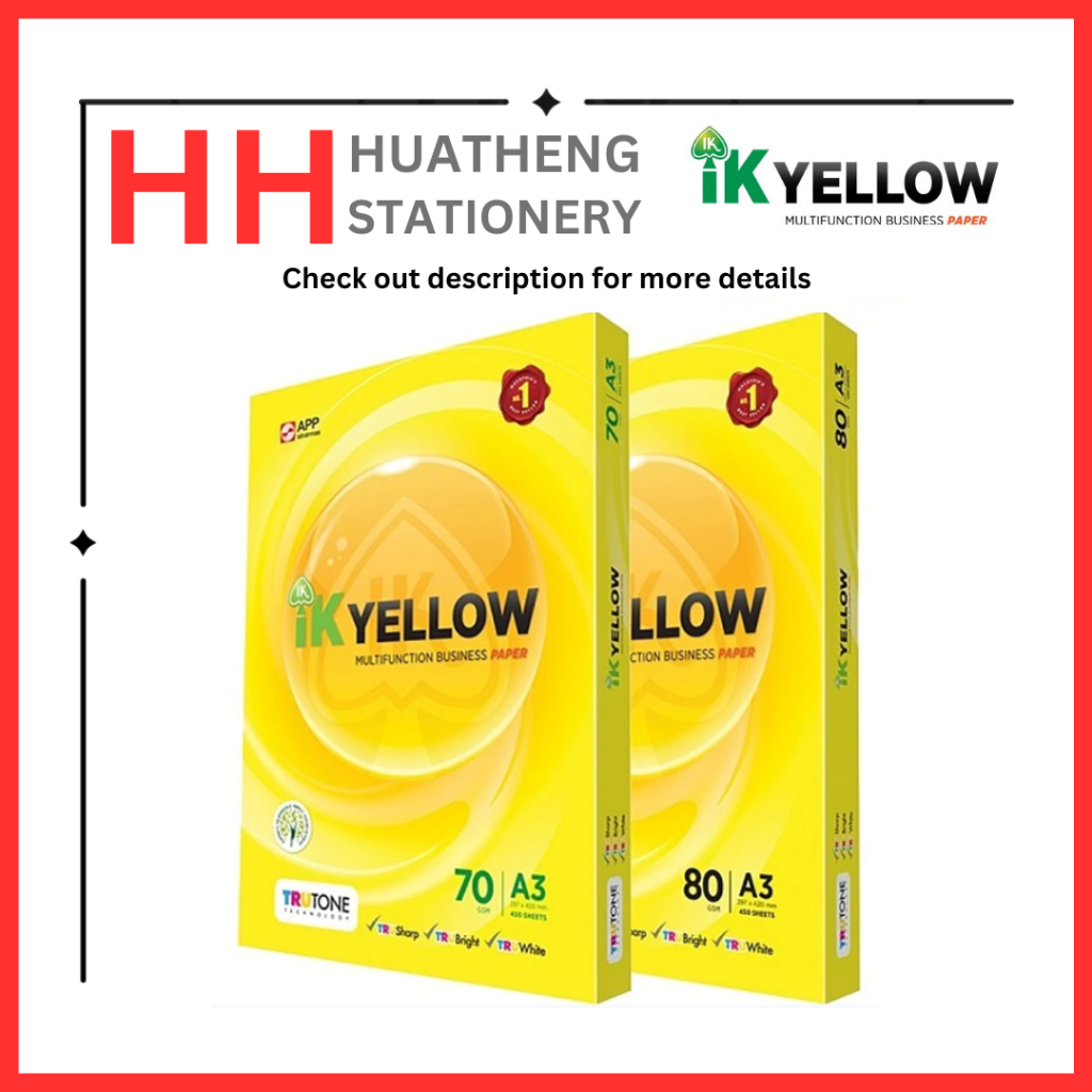 A3 IK YELLOW COPIER PAPER 70 GSM & 80 GSM - 500 SHEETS/REAM | Shopee Malaysia