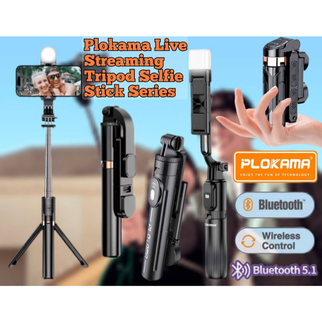 Plokama Live Streaming Tripod Selfie Stick Series | Remote Bluetooth ...