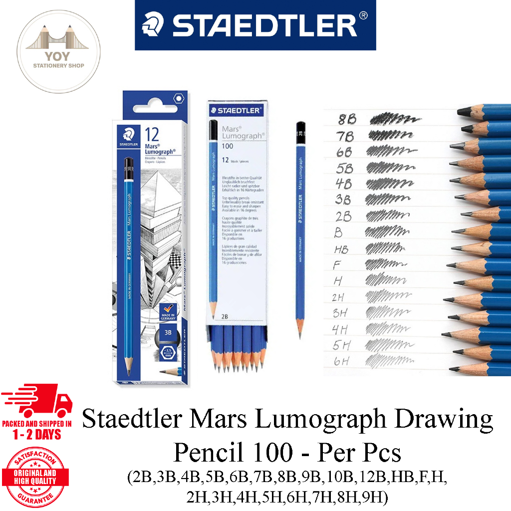 STAEDTLER MARS LUMOGRAPH DRAWING PENSIL 100(PER PCS) (2B,3B,4B,5B,6B,7B,8B,9B,10B,12B,HB,F,H, 2H ...