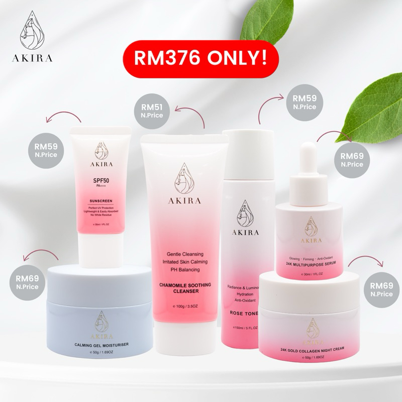 AKIRA SET(TONER,SERUM,GEL MOISTURISER, SUNSCREEN AND NIGHT CREAM ...