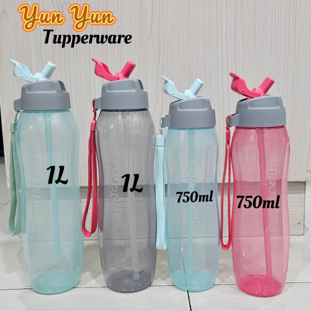 Tupperware Slim Eco Bottle with straw / with fliptop cap - 750ml / 1L ...