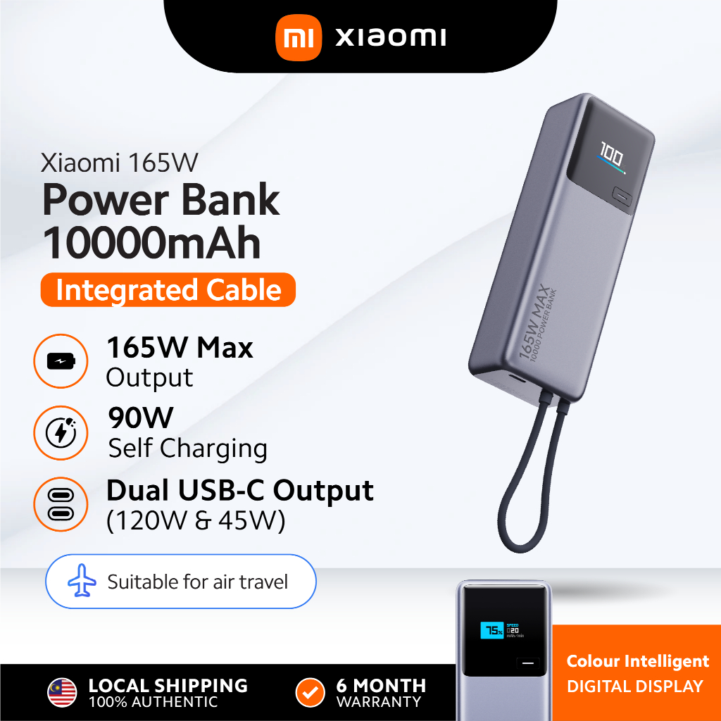 Xiaomi 165W Power Bank 10000mAh (Integrated Cable) | 165W High Power ...