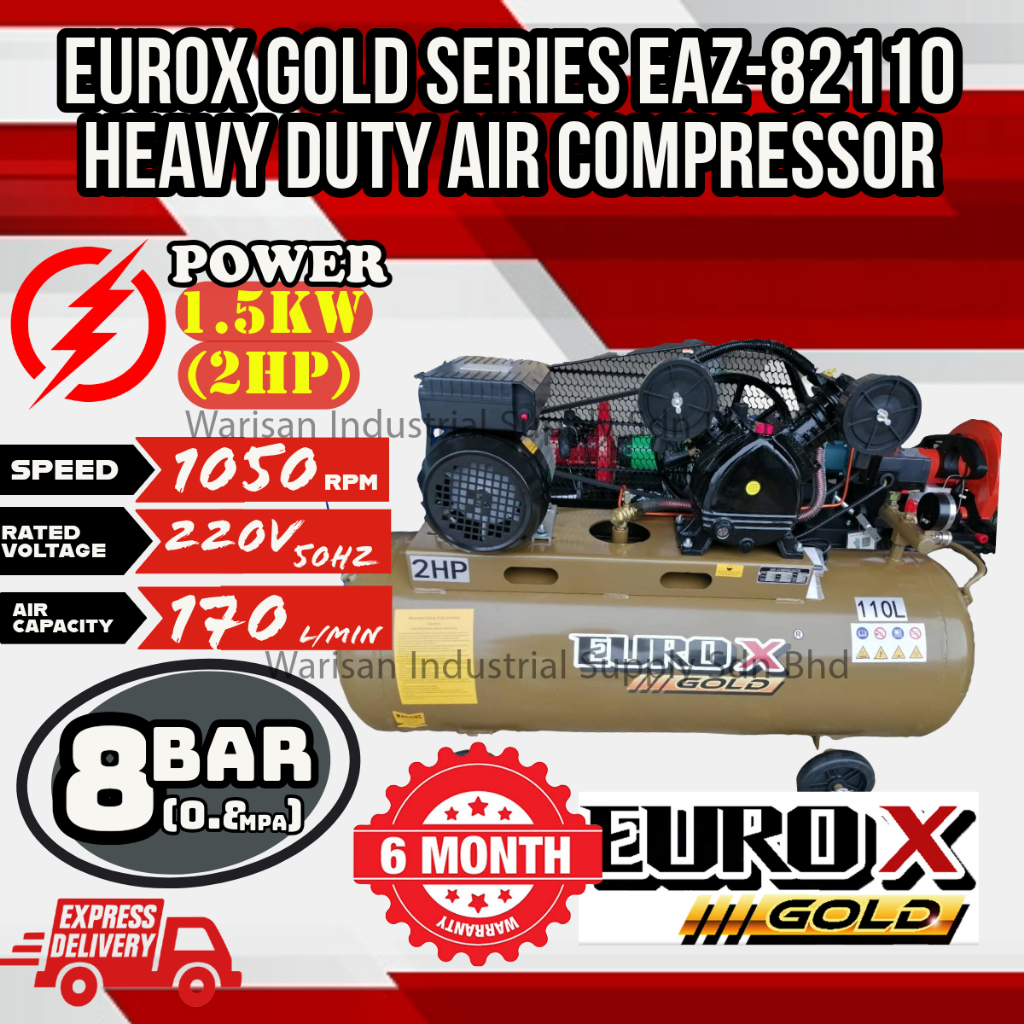 EUROX GOLD SERIES 2HP 110L EAZ-82110 HEAVY DUTY AIR COMPRESSOR | Shopee Malaysia