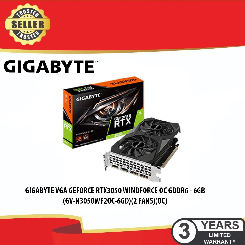 GIGABYTE VGA GEFORCE RTX3050 WINDFORCE OC GDDR6 - 6GB (GV-N3050WF2OC-6GD)(2 FANS)(OC) | Shopee ...
