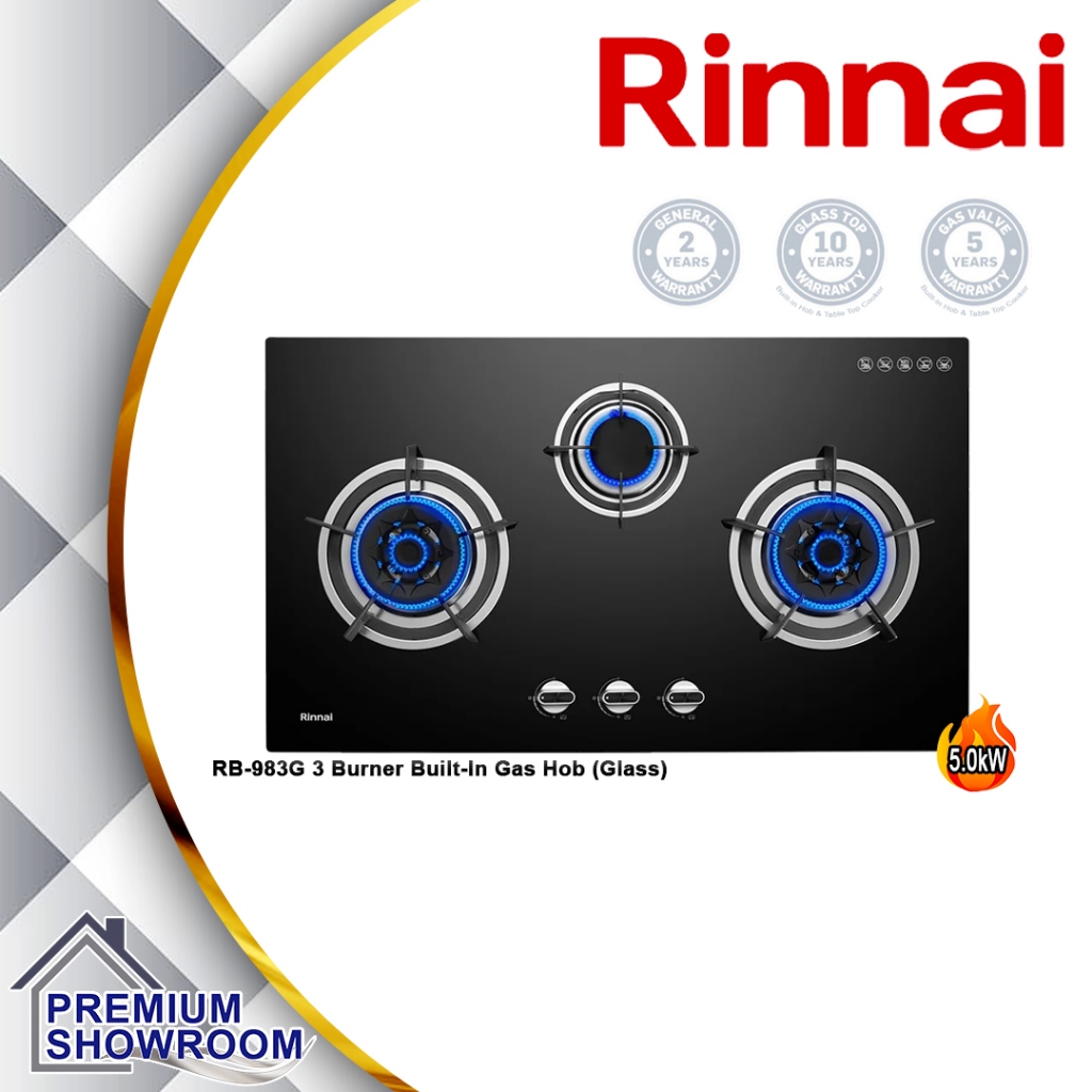 Rinnai RB-983G 5.0kW 3-Burner Flexi Hob Built-in Gas Hob (Glass) / RB-983G | Shopee Malaysia