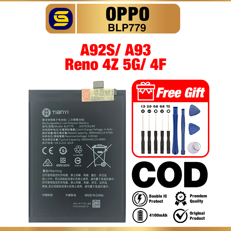 Battery Bateri Compatible For OPPO A92s/ A93 CPH2121/ RENO 4Z 5G/ RENO 4F CPH2065 BLP779 4000mAh ...