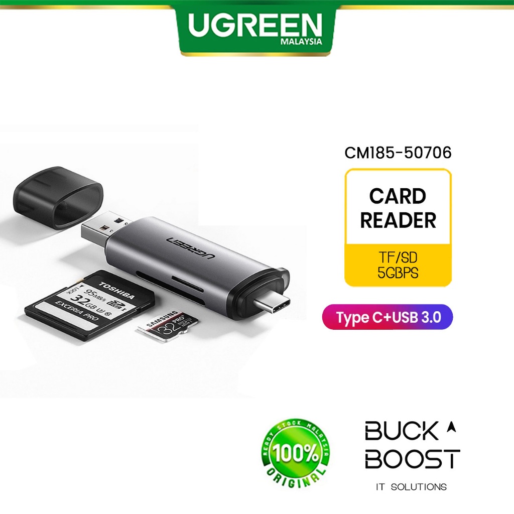 UGREEN (CM185) 2 IN 1 USB-A 3.0+USB-C 3.1 GEN 1 TO TF/SD 3.0 CARD READER | Shopee Malaysia