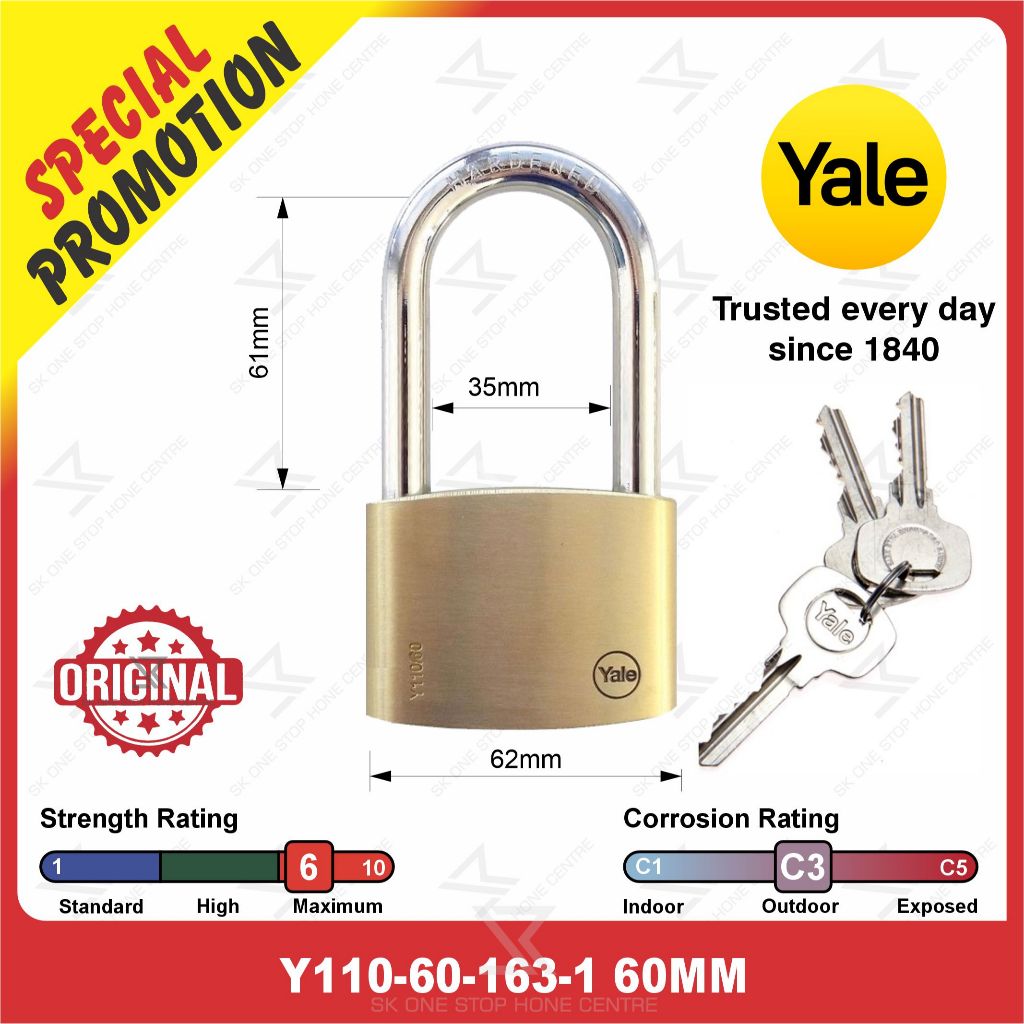 (2025 July Promotion) Yale Padlock 60mm Y110/60/163/1 Solid Brass ...