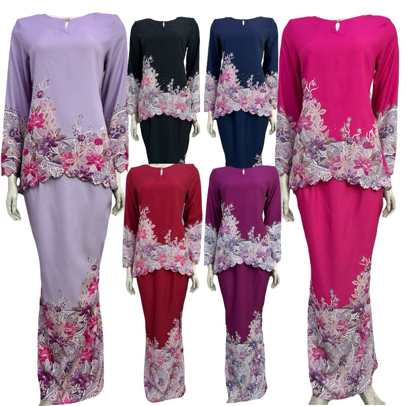 L00161 Tiara Mini Kurung Floral Sulam Fashion Dan Kain Duyung ( SIZE: 38-50) | Shopee Malaysia