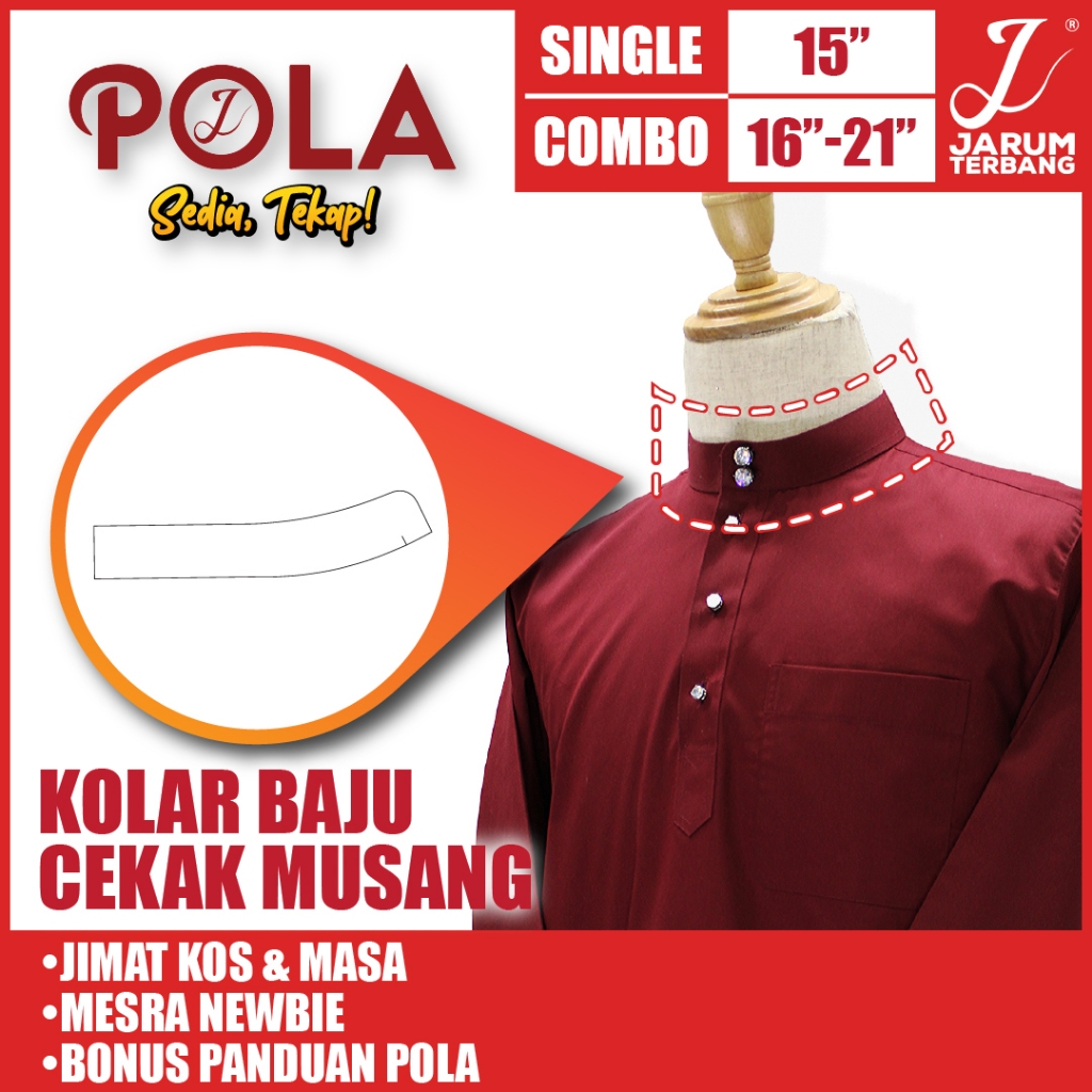 Pola Acuan Kolar Baju Melayu Cekak Musang | Pola Mudah Jahit | Lengkap dengan Arahan | Pola ...