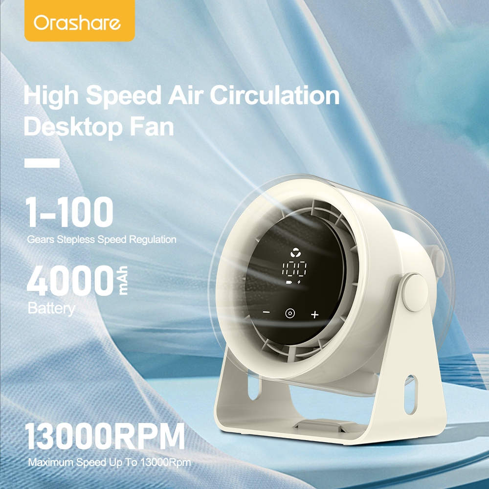 Orashare DF03 Turbo Silent Desk Fan 100-Speed 4000mah USB Rechargeable ...