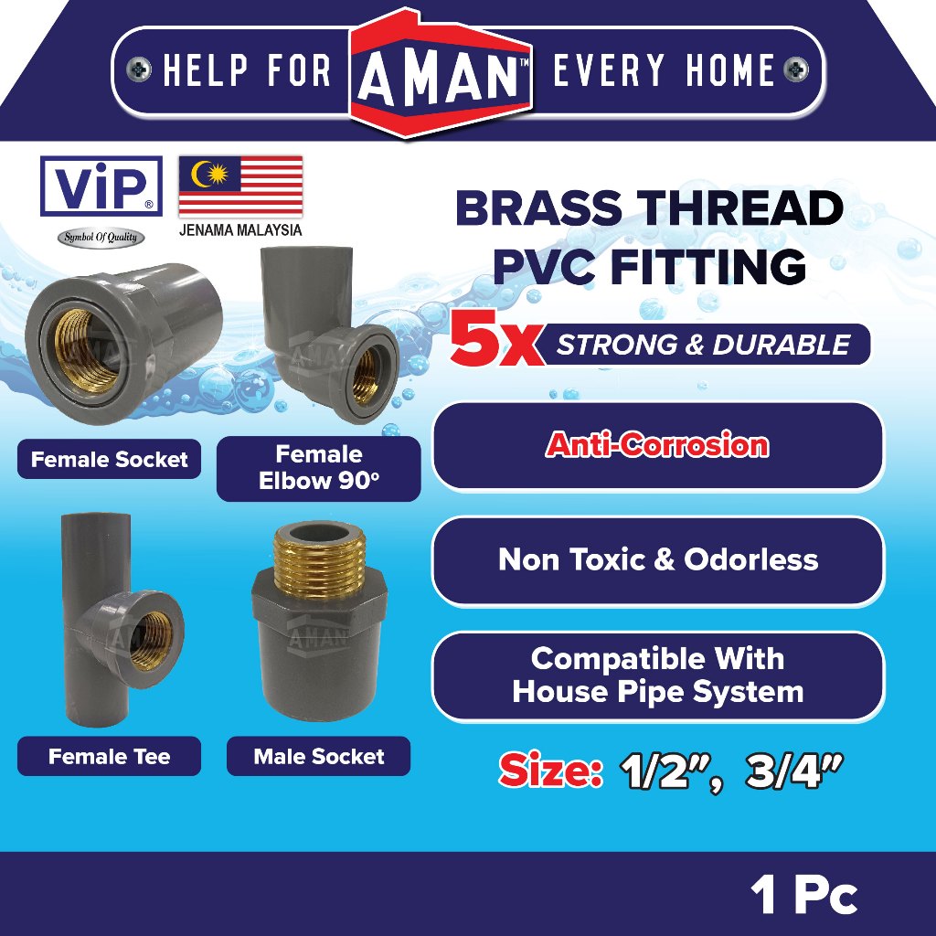 ViP Brass Thread PVC Fitting 1/2" 15mm Female Socket Elbow 90° Tee DIY ...