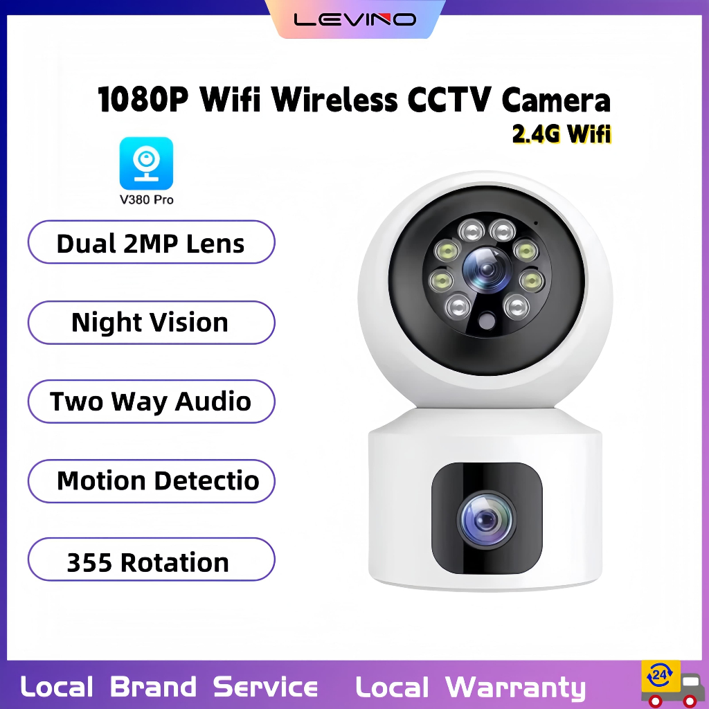 Dual-Lens Camera WiFi CCTV 1080P FHD (2MP + 2MP)Night Vision PTZ Two ...